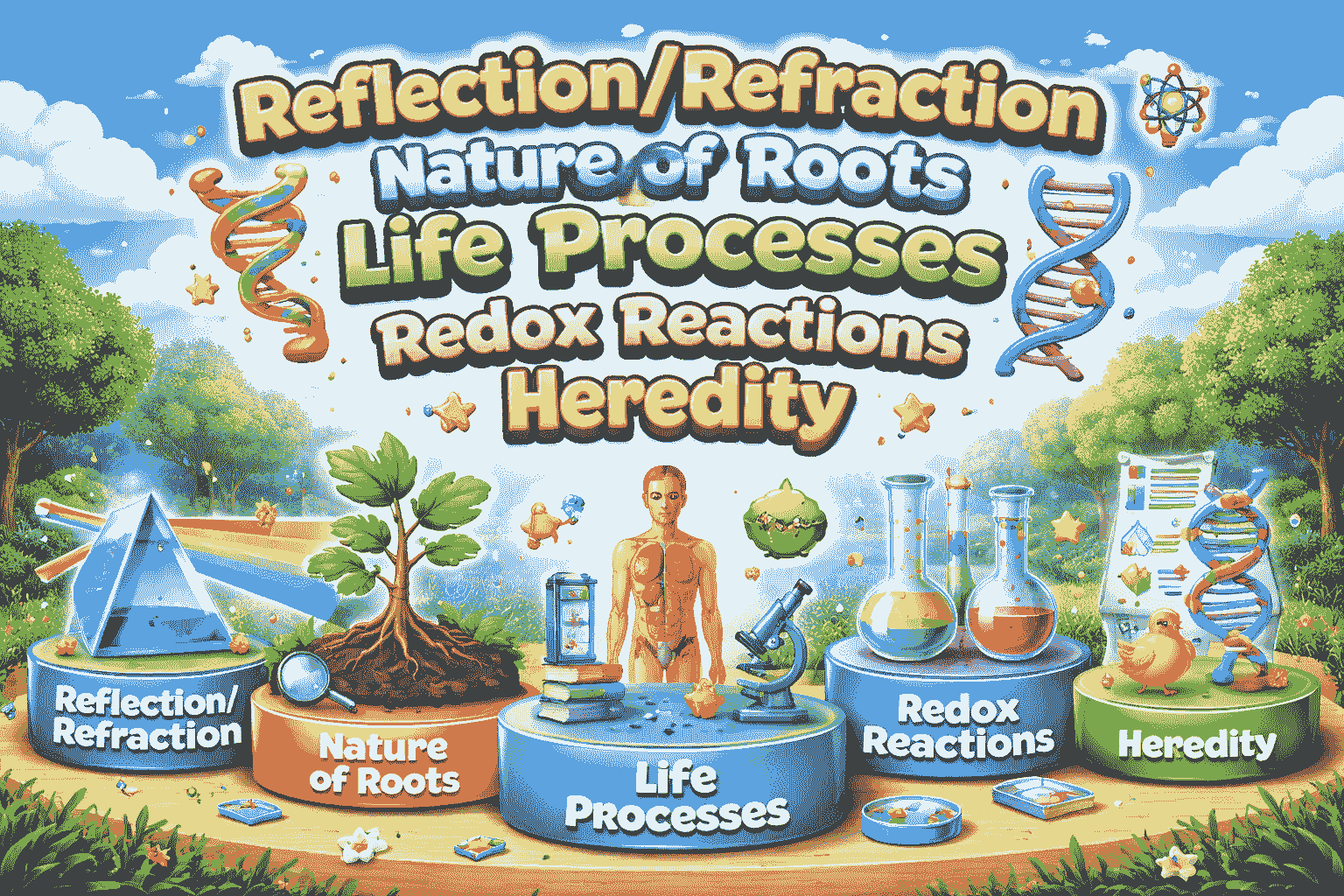 Reflection/Refraction, Nature of Roots, Life Processes, Redox Reactions ...
